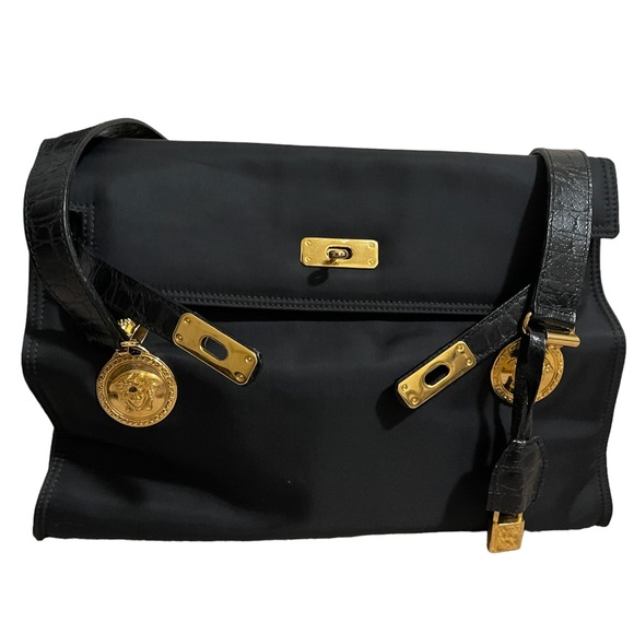 Versace | Bags | Auth Gianni Versace Rare Black Medusa Coin Shoulder ...